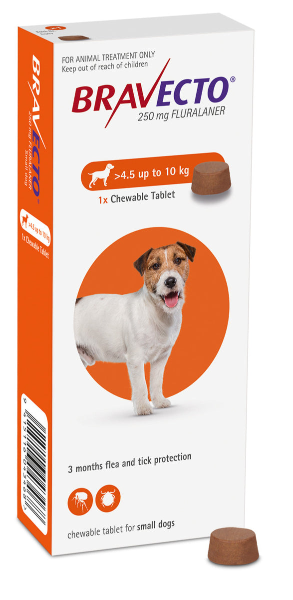 Bravecto Chewable Tablet 250 Mg Fluralaner For Dogs 4.5-10 Kg (1Tab) – 101 Wagging Tails
